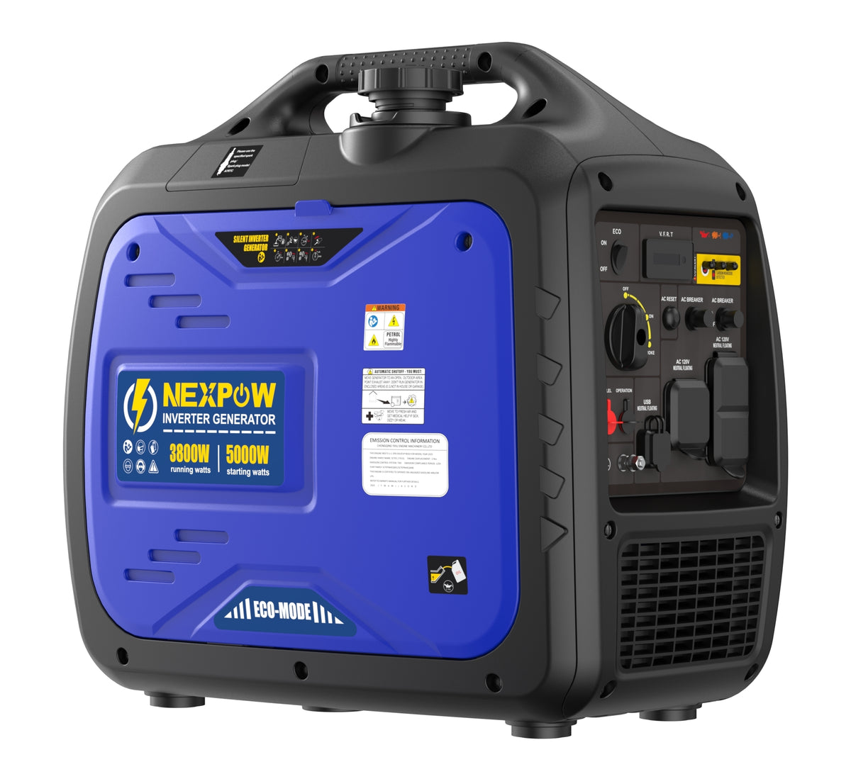 NEXPOW 5000W Portable Inverter Generator with CO Sensor, Gasoline Powe