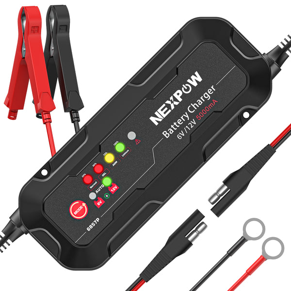 NEXPOW Car Battery Charger, 5A 6V/12V Smart Trickle Charger with Force
