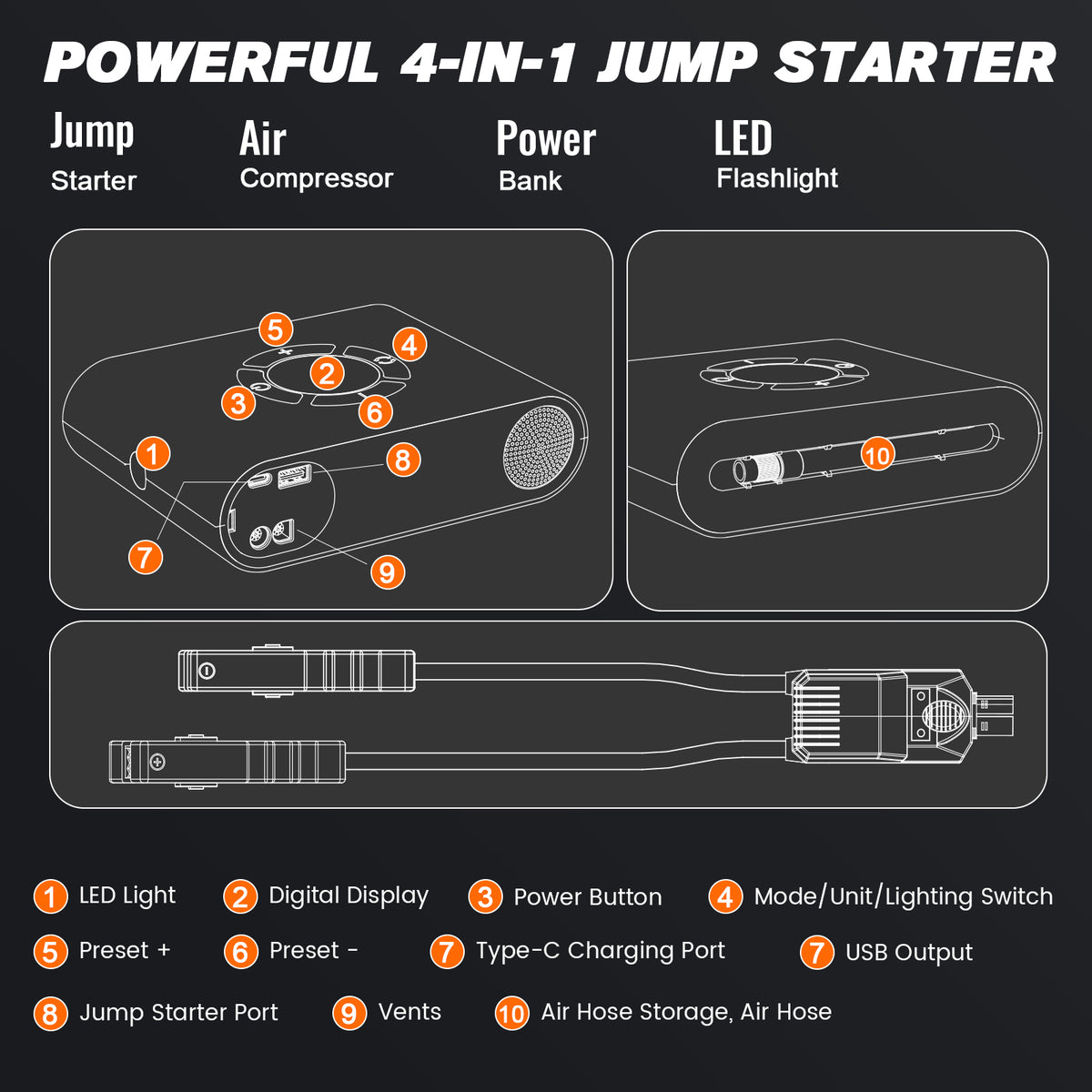 P200 Newest car jump starter with Portable Car Jump Starter with Air C ...
