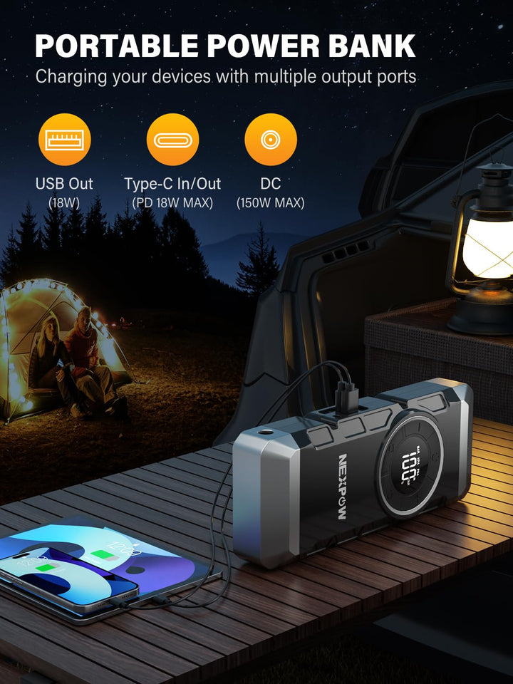 NEXPOW Car Battery Jump Starter 2000A Peak with Air Compressor,12V 150